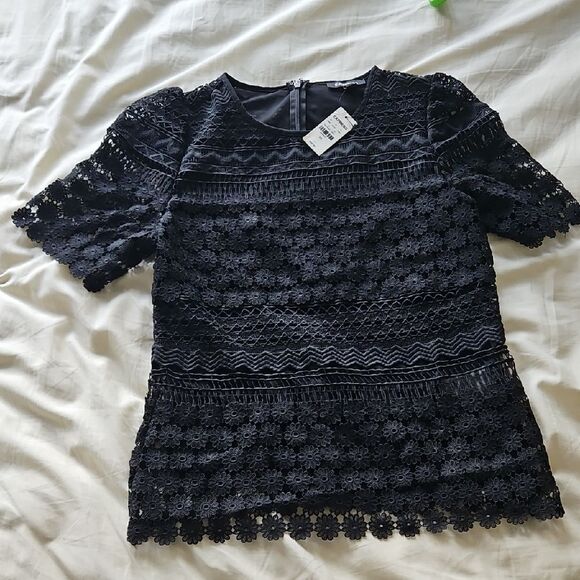 Express | Tops | Nwt Express Black Lace Floral Cutout Mesh Lined Short ...